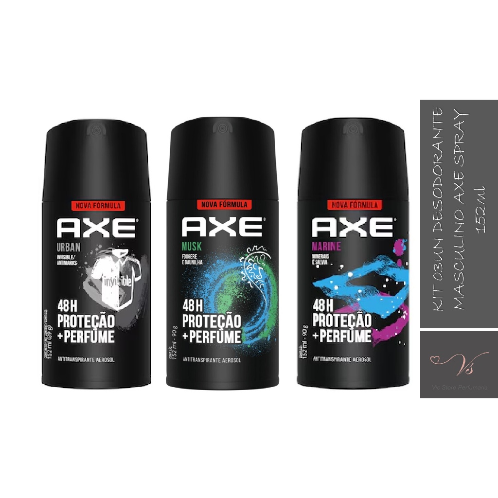 Kit 03un Desodorante Antitranspirante Spray Axe Masculino 48h 152ml ...