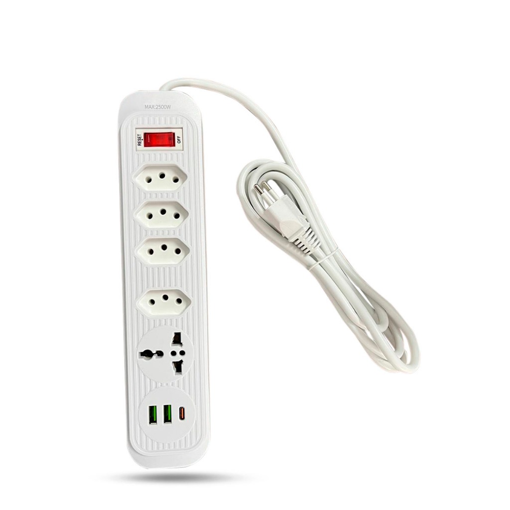 Extensão De 5 Tomadas Com 2 Usb 1 Usb-c Bivolt 2 Metros | Shopee Brasil