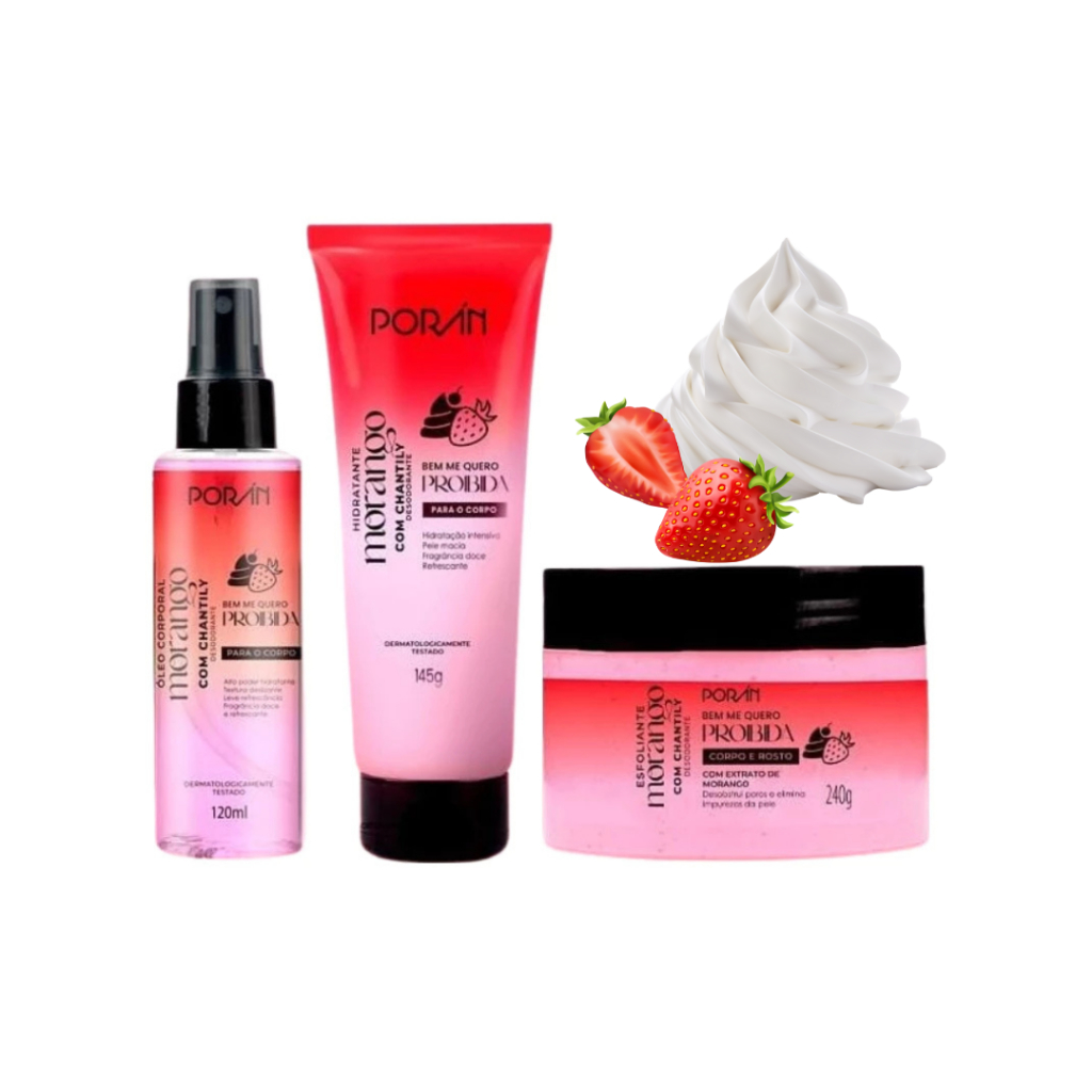 Kit Cuidado Corporal Poran Morango Com Chantily | Shopee Brasil