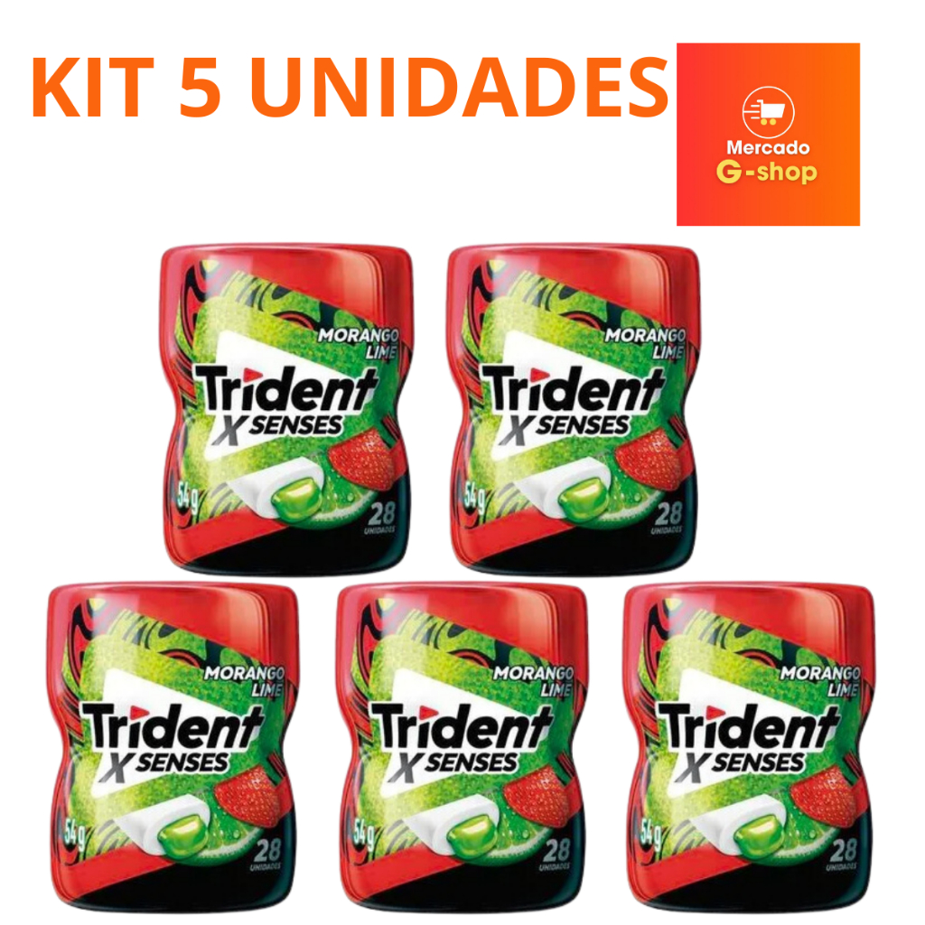 Kit 5 54g Pote Trident X Senses Morango Lime Sem Açúcar | Shopee Brasil