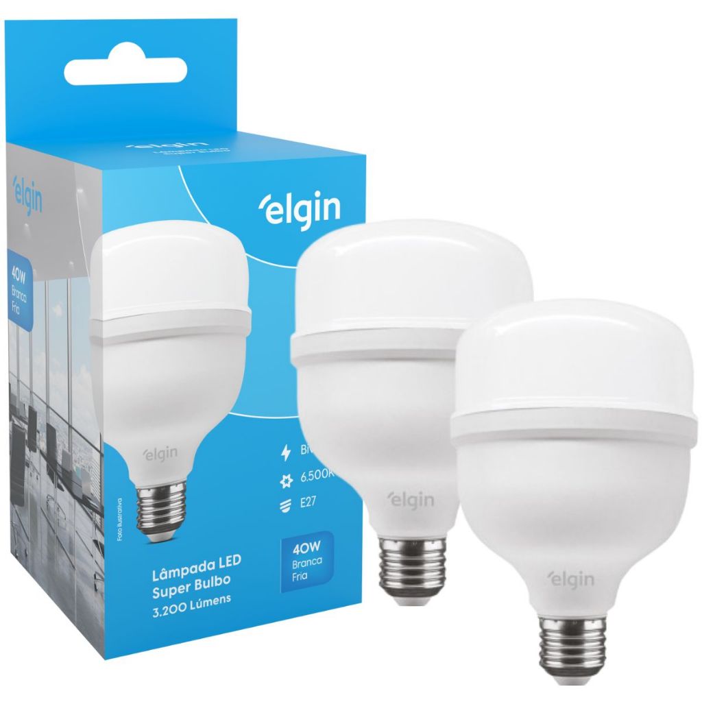 Kit 2 Lâmpadas Super Bulbo Alta Potência Led 40w 6500k - Elgin | Shopee Brasil