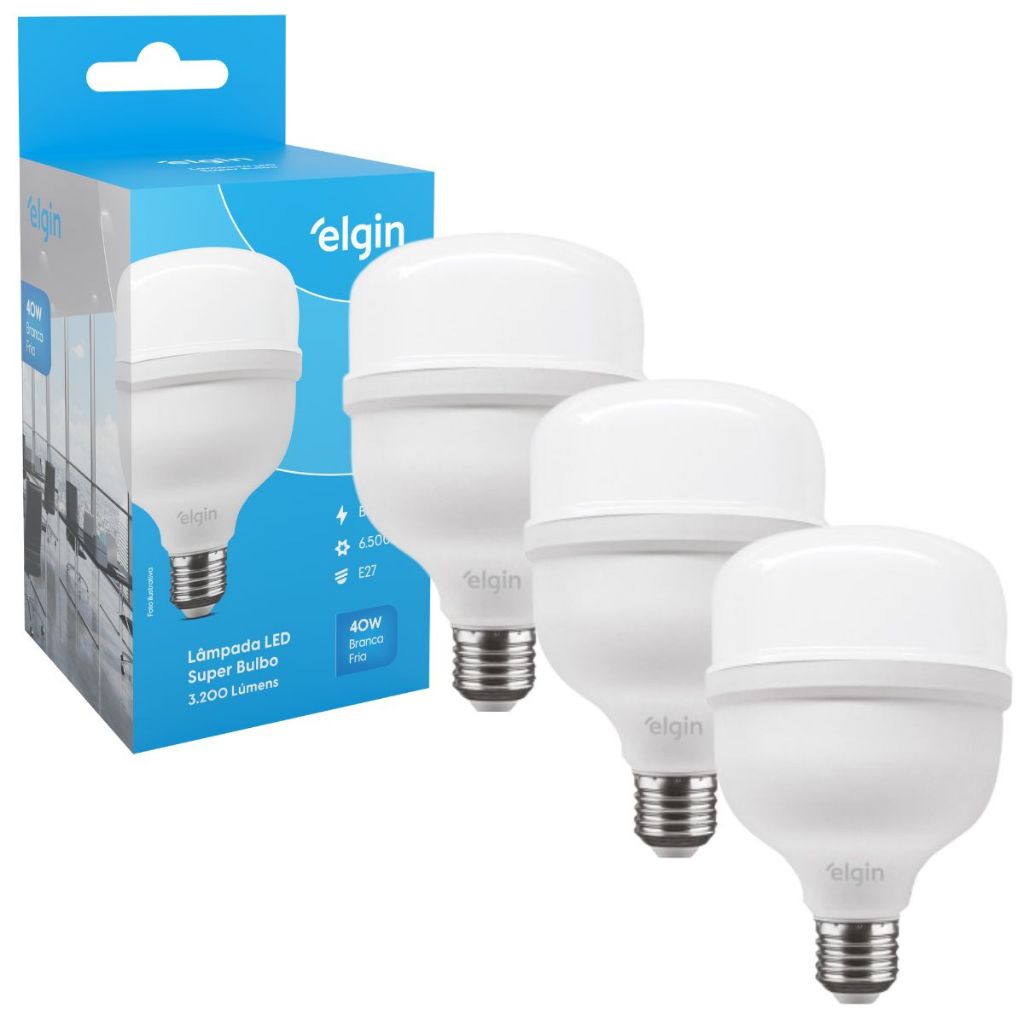 Kit 3 Lâmpadas Super Bulbo Alta Potência Led 40w 6500k - Elgin | Shopee Brasil