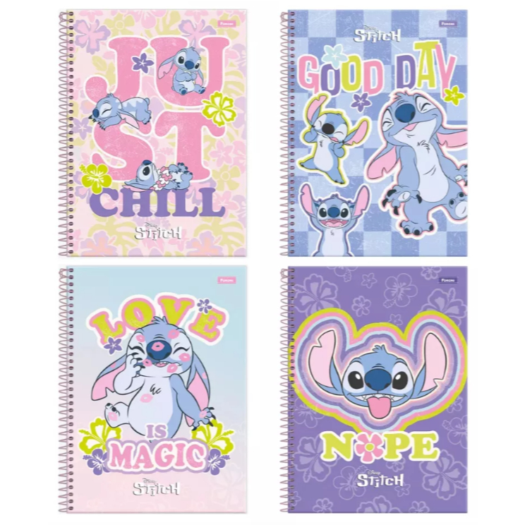 CADERNO ESPIRAL STITCH COM ADESIVOS / 1 MATÉRIA / 80 FOLHAS / FORONI ...