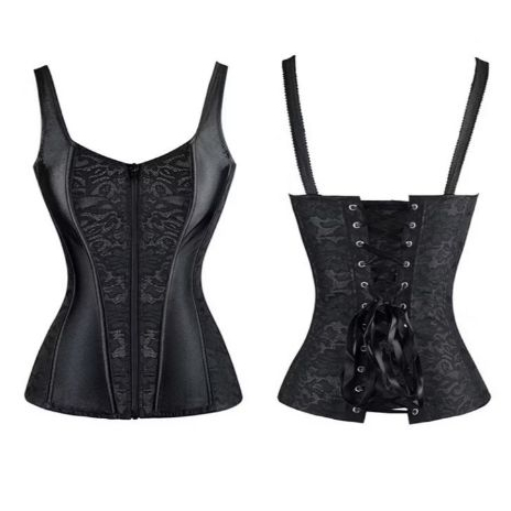 Corset Espartilho Corpete Preto com alça e ziper ajuste trazeiro ...
