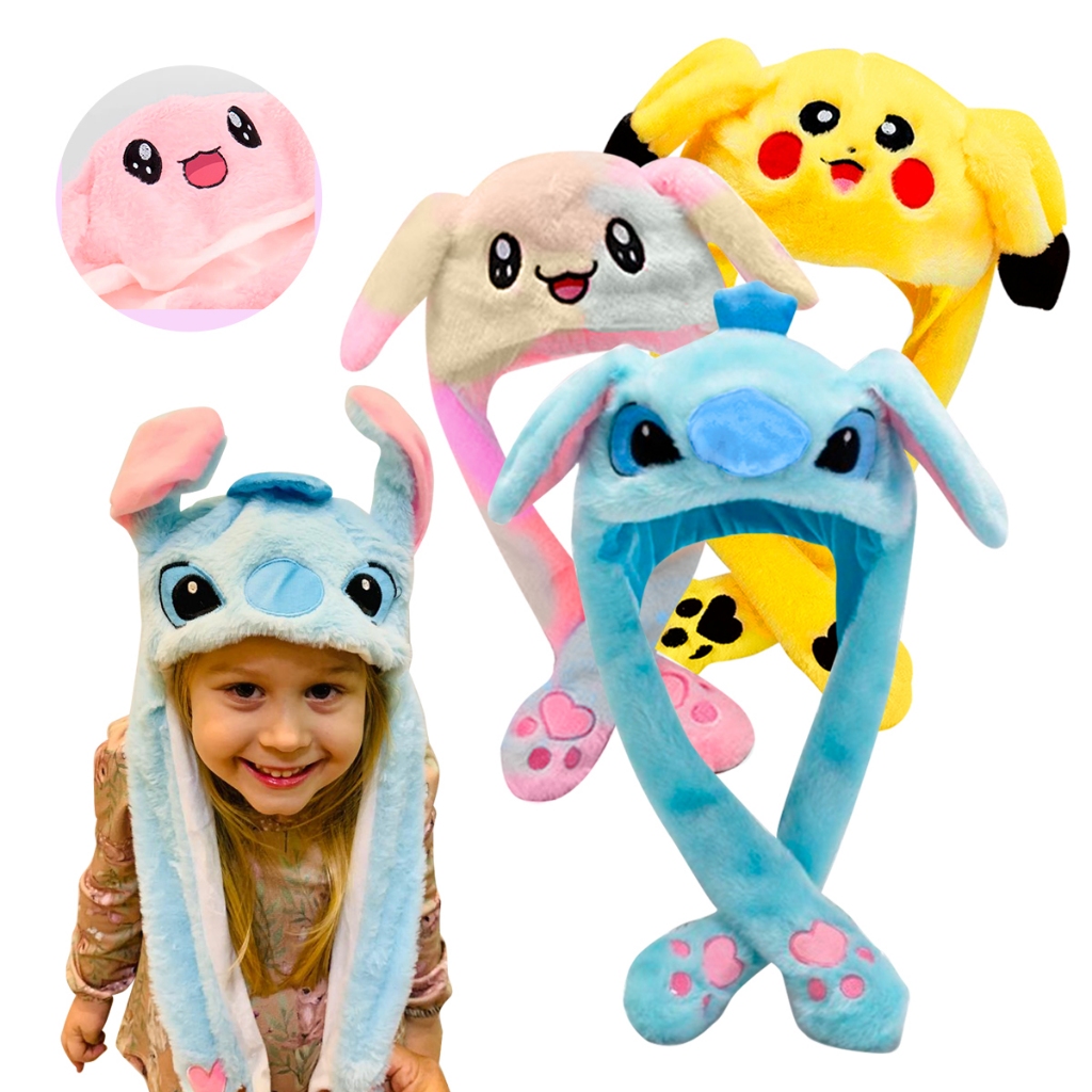 Touca De Pelúcia Infantil Levanta Orelhas Sem Led Gorro Animes ...