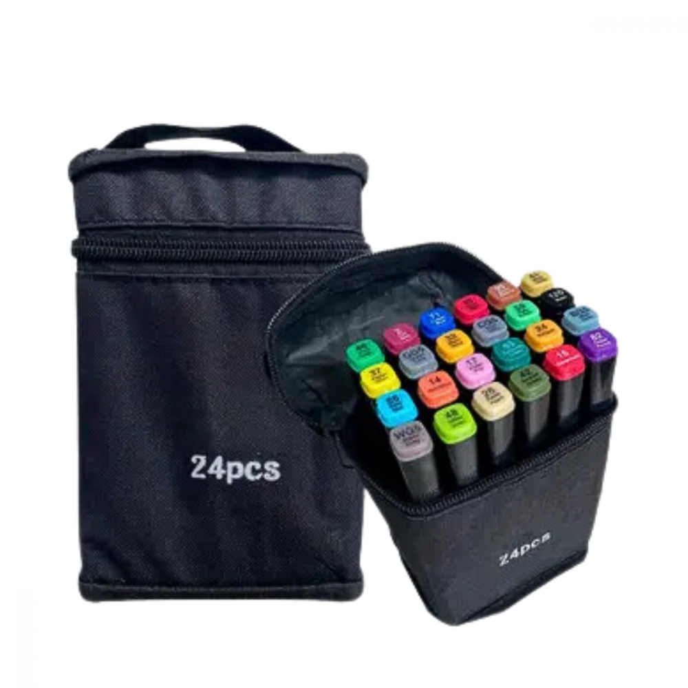 Maleta De Canetinhas Coloridas 24 Cores Para Desenho Marcador Profissional e Escolar Duas Pontas ...