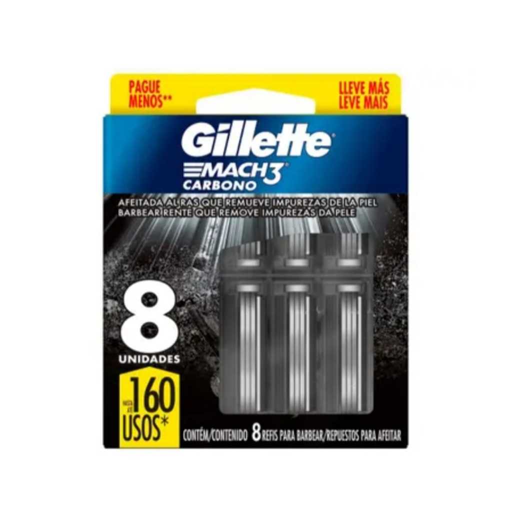 Refil de Gillette Mach 3 Carbono p// barbear com 8 Refis | Shopee Brasil