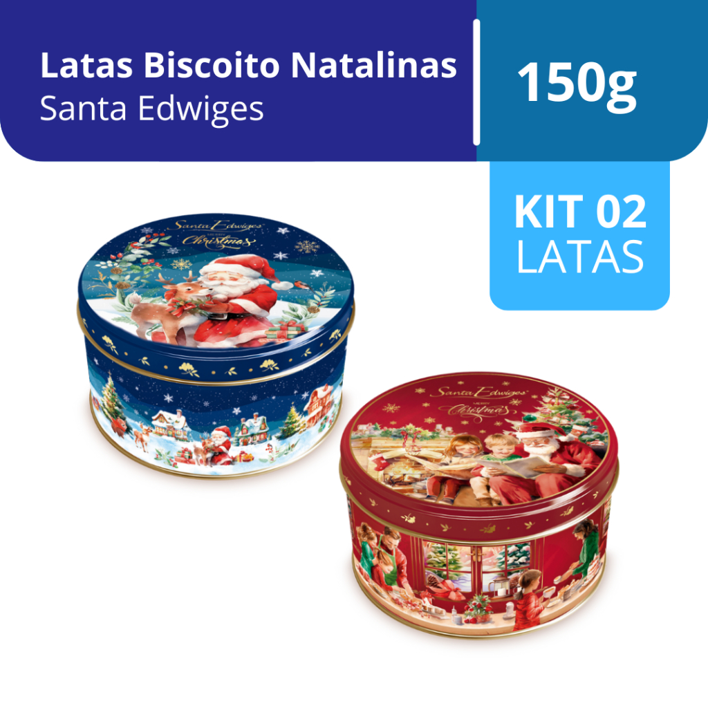 Kit 02 Latas Natal Biscoito Butter Cookies 150g Santa Edwiges - Escolha ...