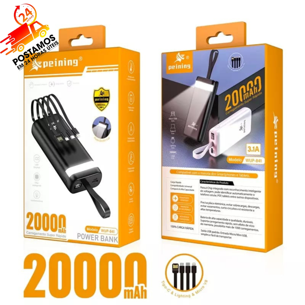 Power Bank Carregador Portátil Universal 20000mah Com LED WUP-841- BTE ...