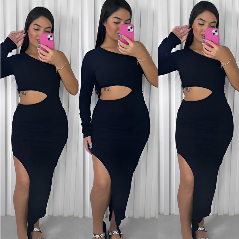 Vestido Mula Manca Colado Fashion Fenda Decote Ombro Festa ! | Shopee ...