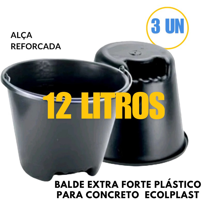 3 Balde Plástico Reforçado 12L Obras Concreto Exoplast | Shopee Brasil