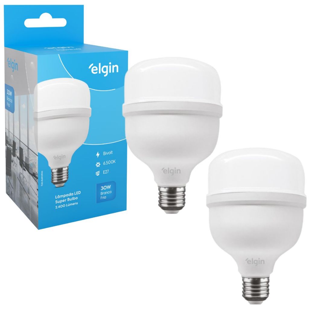Kit 2 Lâmpada Super Bulbo Alta Potência Bivolt Led 30w 6500k Branco Frio (LUZ BRANCA) - Elgin ...