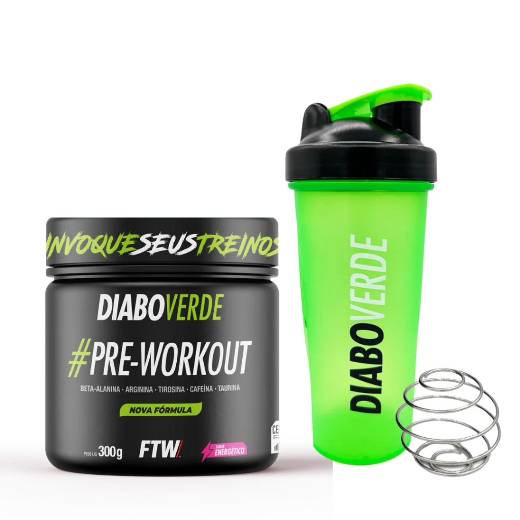 Pre Treino Diabo Verde 300g + Coqueteleira Verde Neon Diabo Verde 600ml FTW | Shopee Brasil