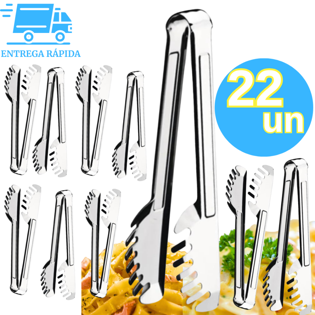 Kit 22 Pegador Pegadores de Massa Macarrão 20cm Serrilhado Aço Inox ...