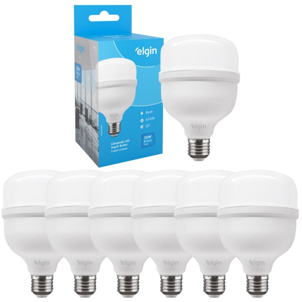Kit 6 Lâmpada Super Bulbo Alta Potência Bivolt Led 30w 6500k Branco ...