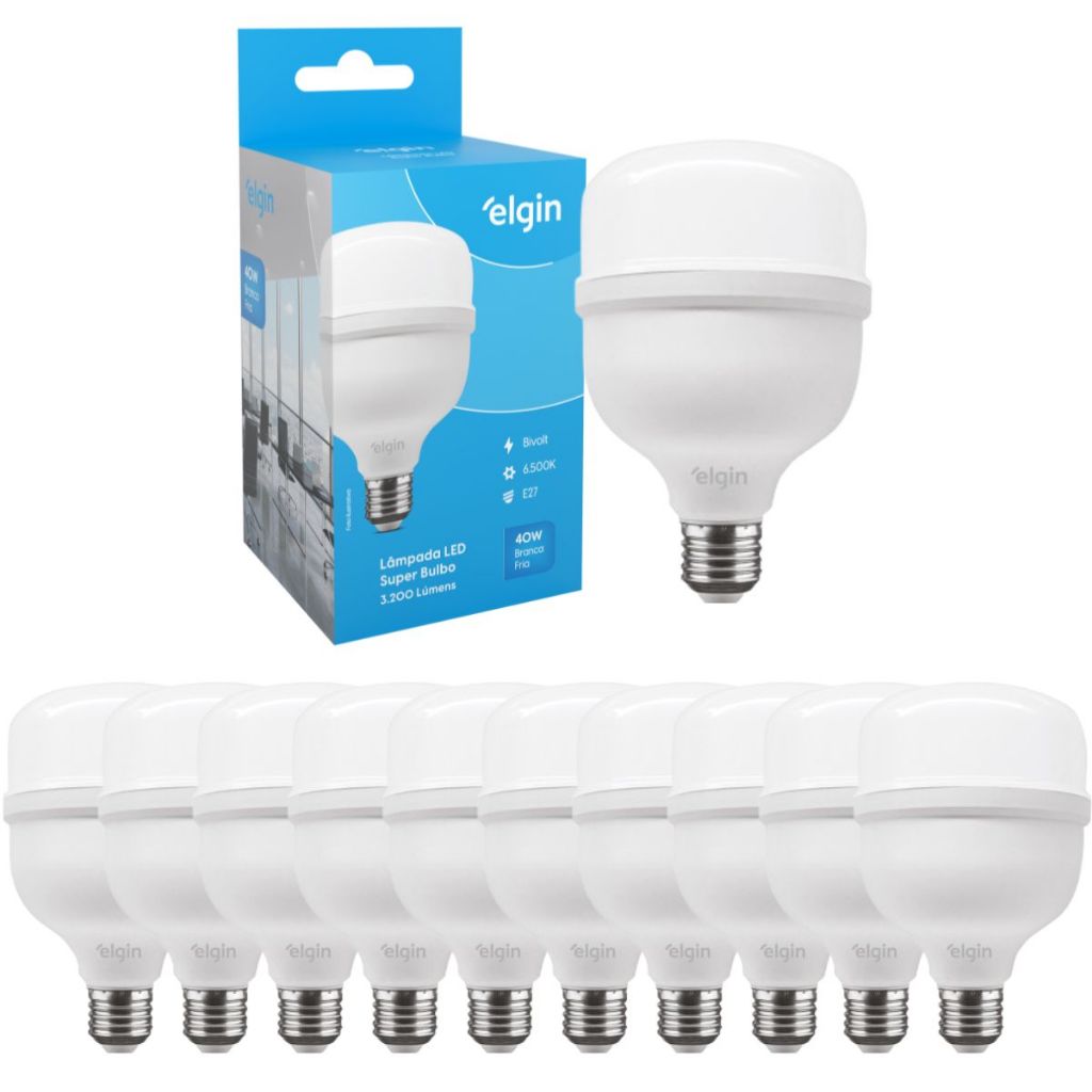 Kit 10 Lâmpada Super Bulbo Alta Potência Bivolt Led 40w 6500k Branco Frio (LUZ BRANCA) - Elgin ...