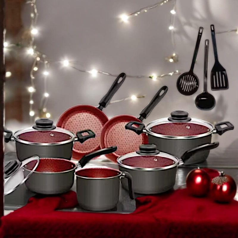 Conjunto de panelas 10 Peças Antiaderente Teflon com tampa de vidro ...