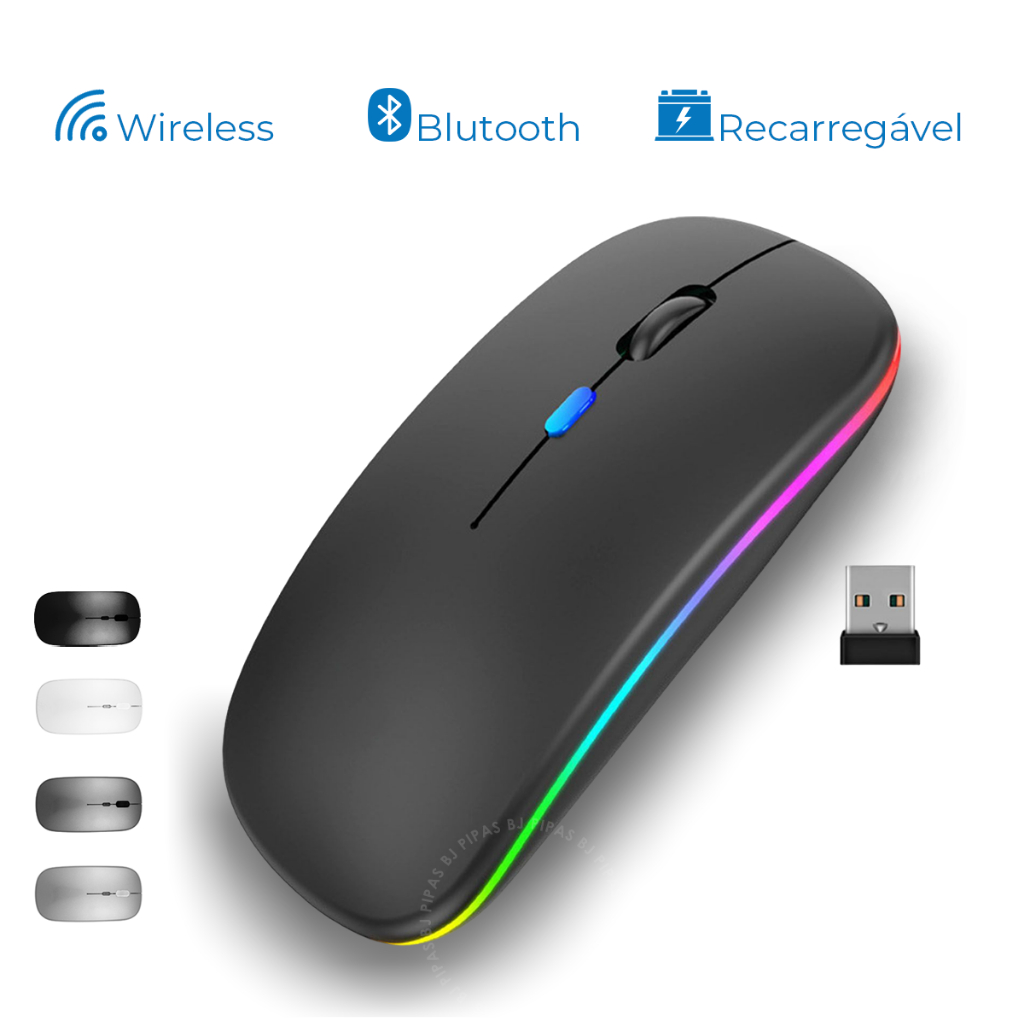 Mouse Sem Fio Blutooth Wireless Wi-Fi Recarregável Fino Clique Silencioso | Shopee Brasil
