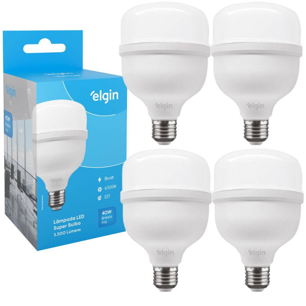Kit 4 Lâmpada Super Bulbo Alta Potência Bivolt Led 40w 6500k Branco Frio (LUZ BRANCA) - Elgin ...