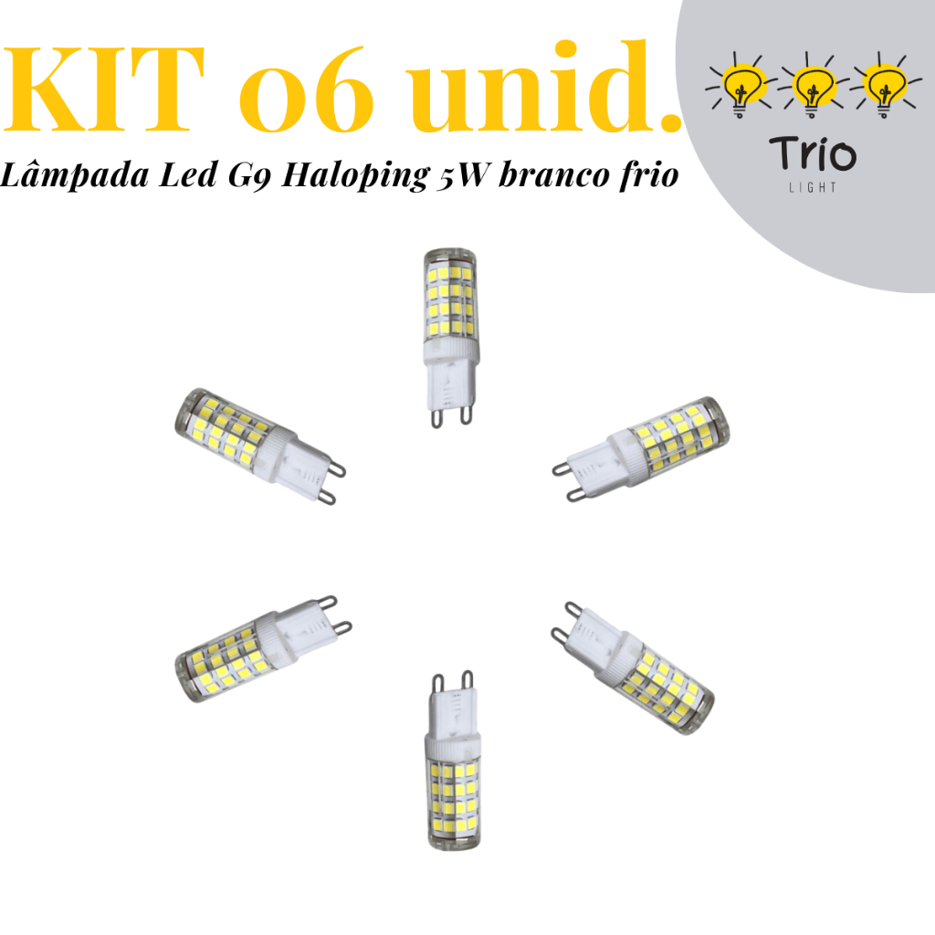 Kit 6 Lâmpadas Led Halopim G9 Bivolt Luz Branco Frio 5w 110v/220v ...