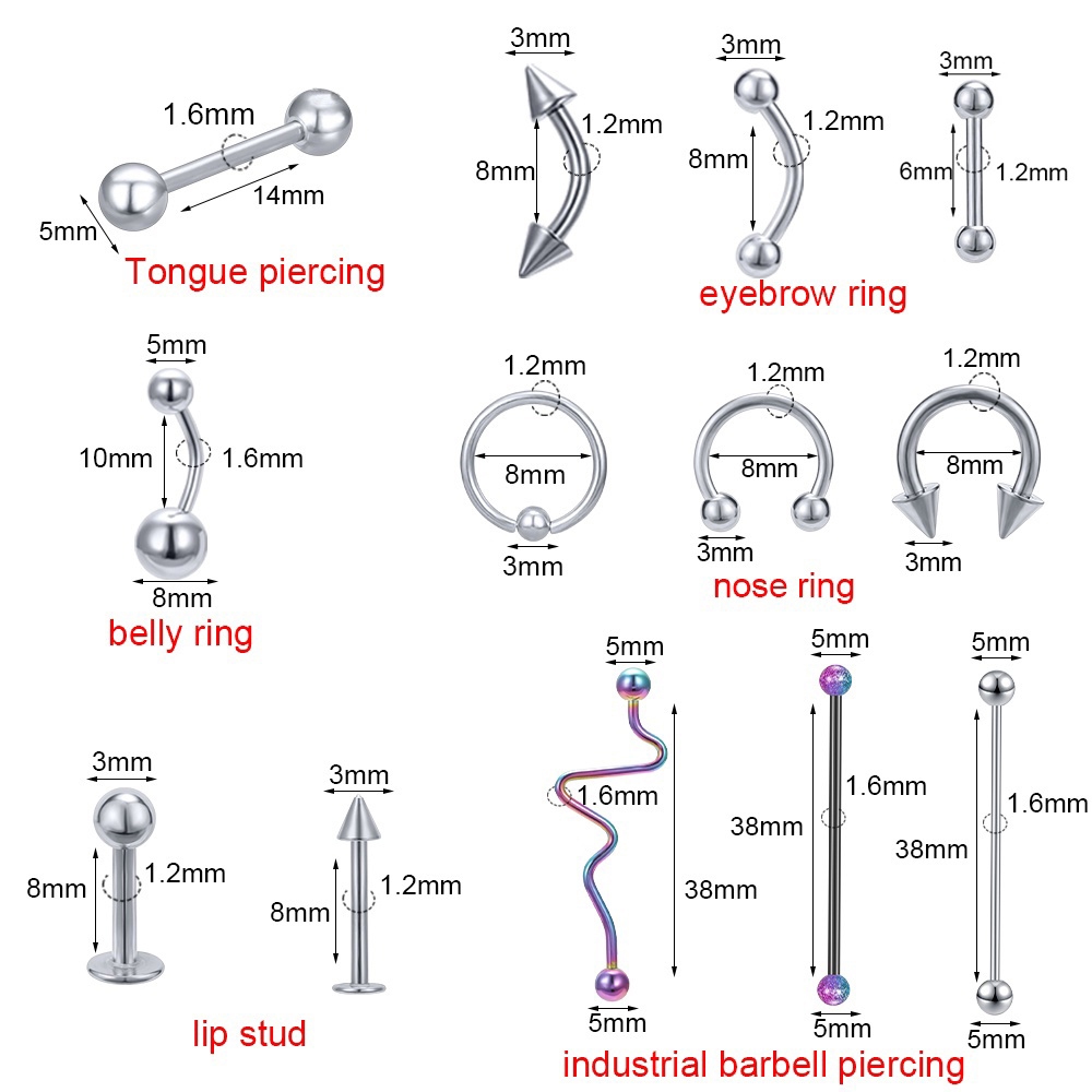 Kit Completo de 42 Piercings argola em Aço Inoxidável - Prata para ...