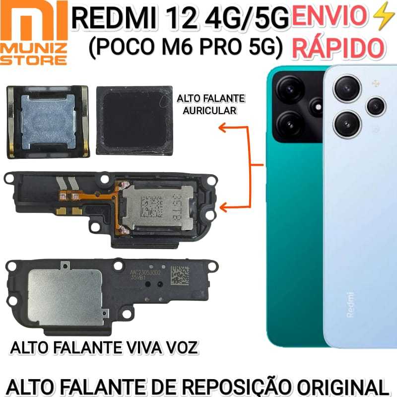 Speaker Redmi 12 4G/ 5G/ Poco M6 Pro 5G Buzzer Alto Falante Auricular ...
