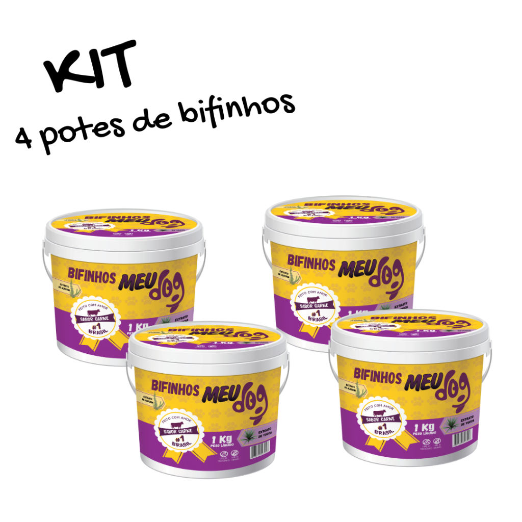 Kit 4 Bifinhos Meu Dog sabor carne 1Kg pote | Shopee Brasil