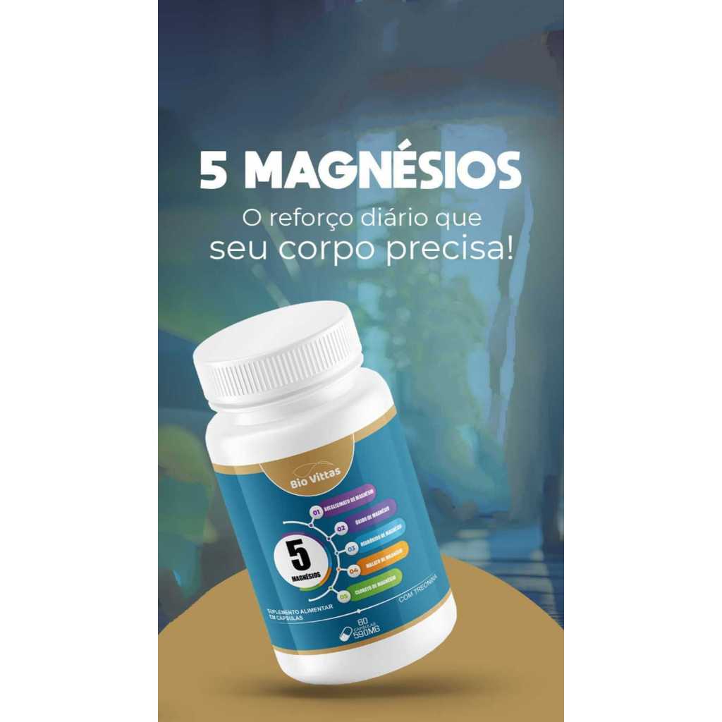 Magnésios 5 Em 1 Suplemento Alimentar Em Cápsulas 120 de 590mg Bio Vittas | Shopee Brasil