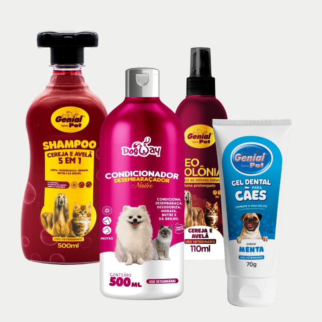 Kit Shampoo Condicionador Perfume Banho e Tosa + Gel Dental Para ...