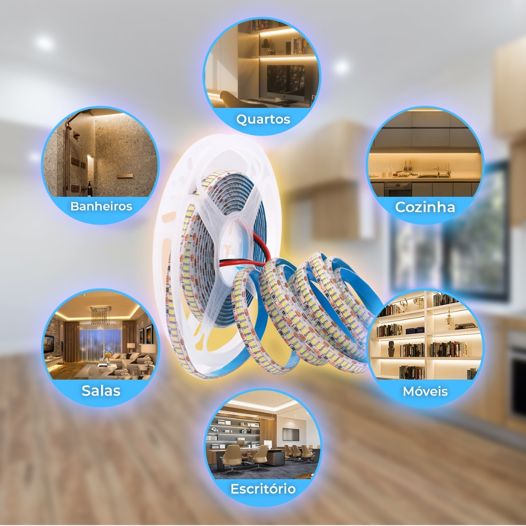Fita Led 240 Leds/m 12v 5 Metros 23w Ip20 Cor Da Luz Branco Quente 3500k com fonte | Shopee Brasil