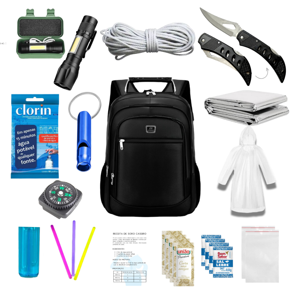 Mochila Kit Sobrevivência 40 itens Emergência Acampamento Tático ...