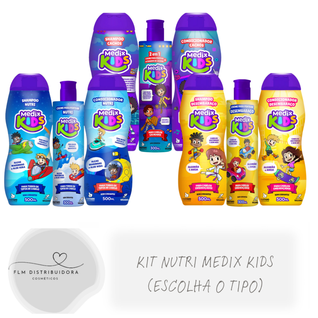 Kit Medix Kids Sh 500ml + Cond 500ml e Creme 300ml (Escolha o Tipo ...