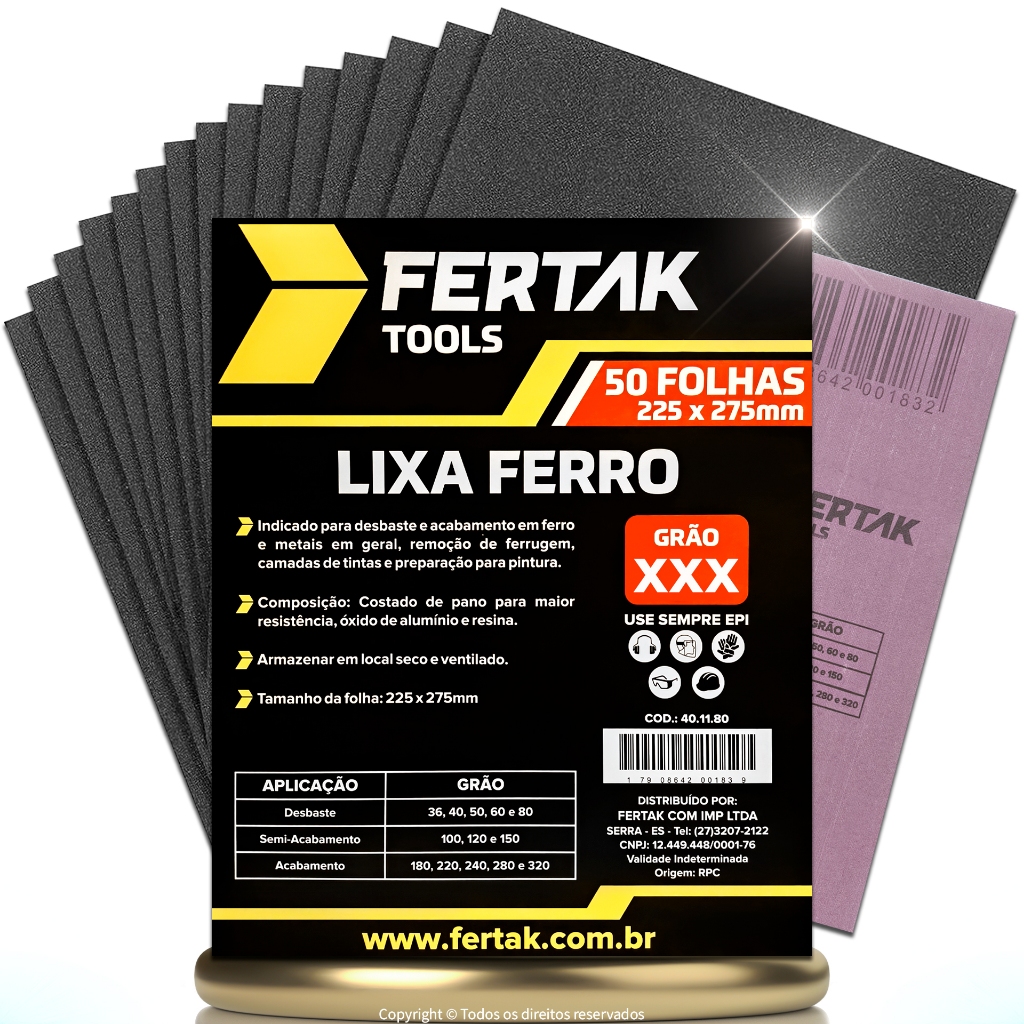 Kit 50 Un Lixa P/ Ferro Manual Em Folha - Metal, Alumínio, Inox - Grãos ...