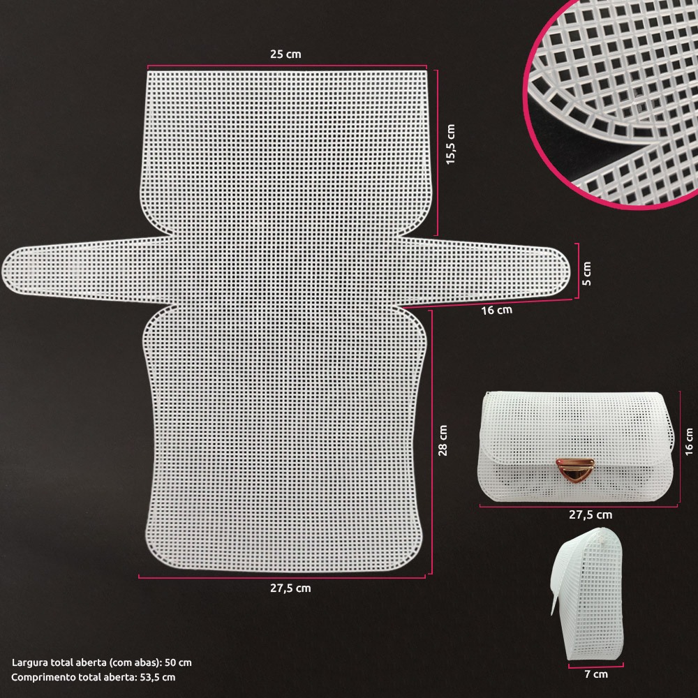 Malha chenille para bolsa 53.5x50cm BXWG10 (Tela plástica) com furo de 3mm | Shopee Brasil