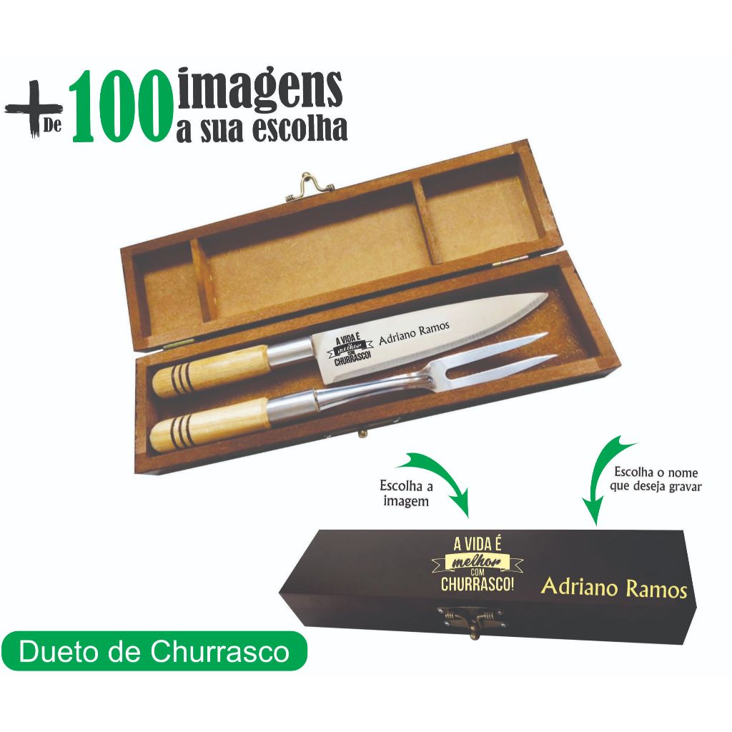 Faca E Garfo De Churrasco Com Estojo Personalizado A Laser | Shopee Brasil