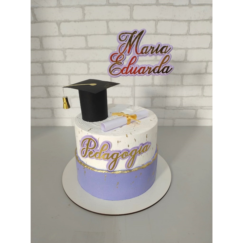 Topo de bolo Formatura Topper Graduação Pedagogia em Camadas Decoração ...