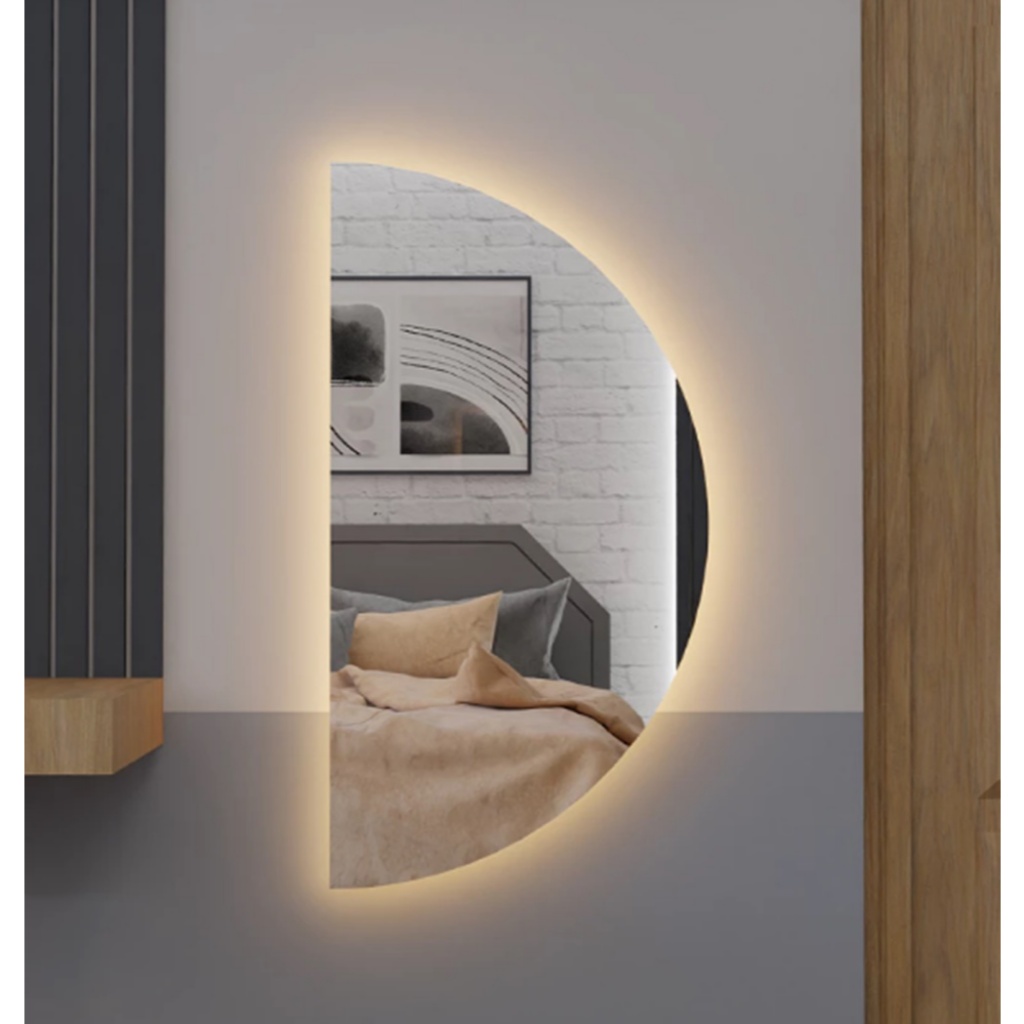 Espelho Decorativo De Parede Meia Lua 60x35cm + Led + Fonte | Shopee Brasil