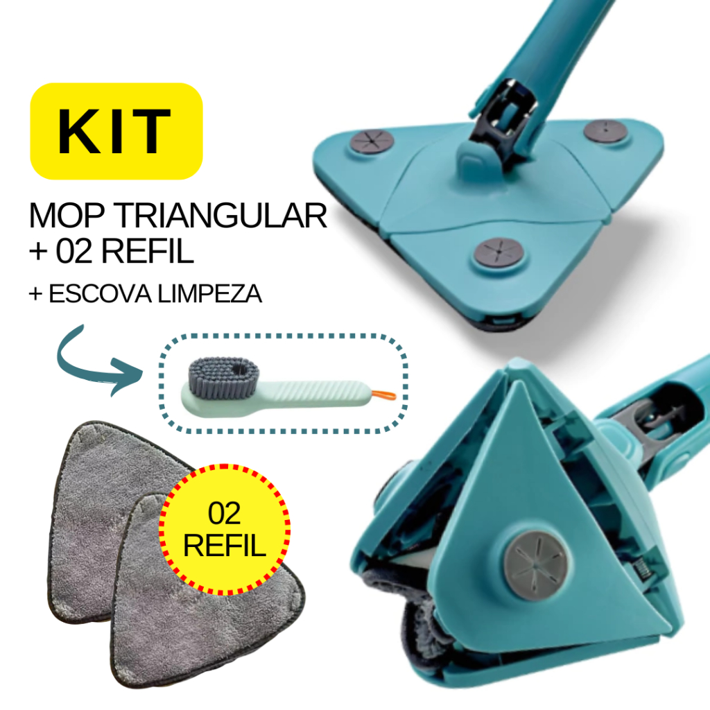 Rodo Mop de Limpeza Triangular 360 com 02 Refil | Shopee Brasil