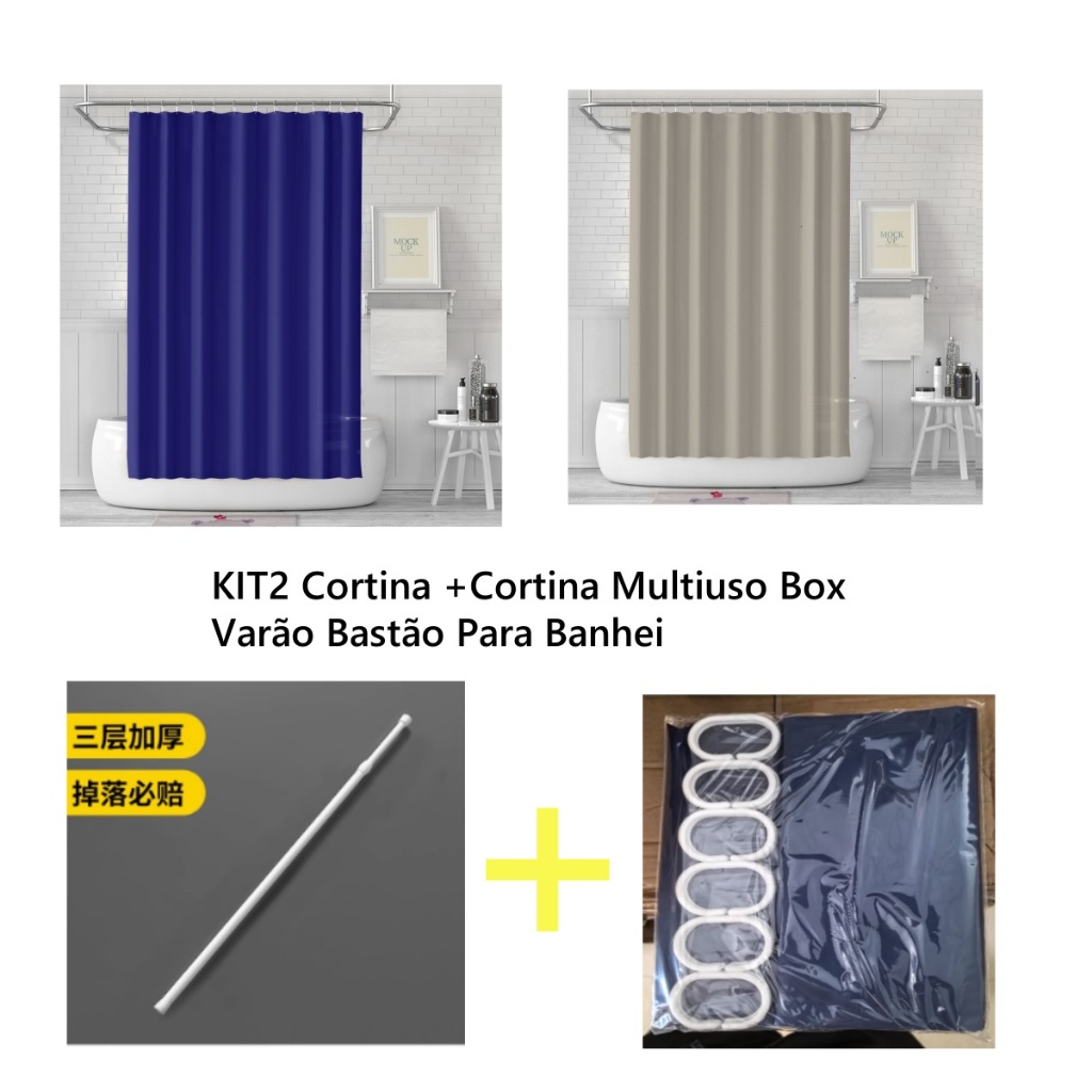 KIT2 Com ímã Cortina Box com ganchos pvc 100% Antimofo/180*180++Cortina Multiuso Box Varão ...
