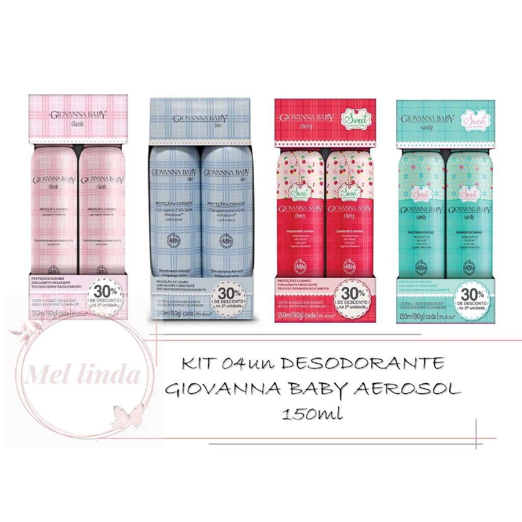 Kit 04un Desodorante Aerosol Antitranspirante Giovanna Baby 150ml/90g ...