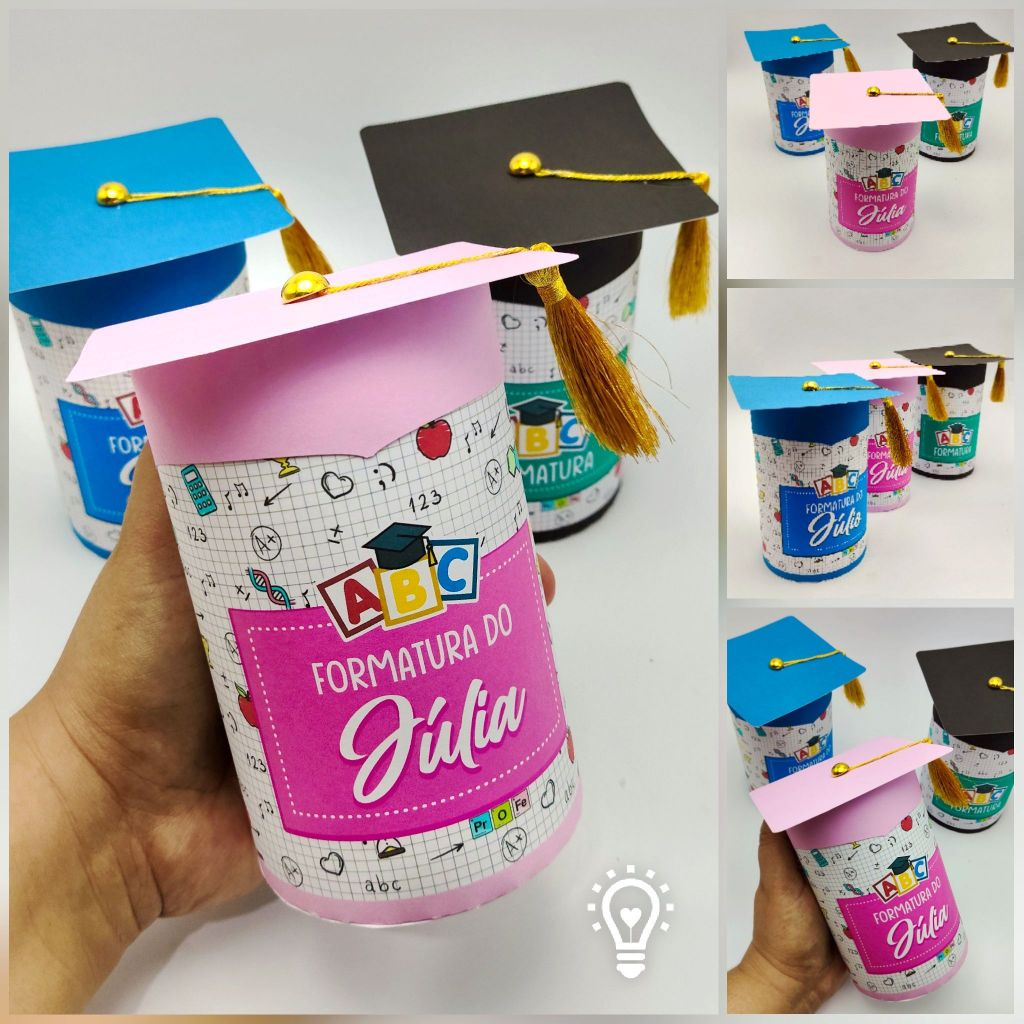 5/10/15/20/25 Caixa Capelo Personalizada Festa FORMATURA ABC Rosa/Azul ...