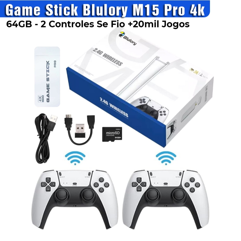 Game Stick M15 Pro 4k 64gb Hdmi Com 2 Controles Se Fio +20mil Jogos - Envio Imediato | Shopee Brasil