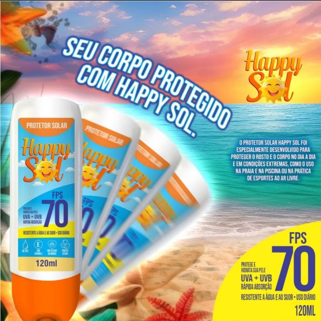 Protetor Solar Happy Sol 70 FPS 120 ML | Shopee Brasil