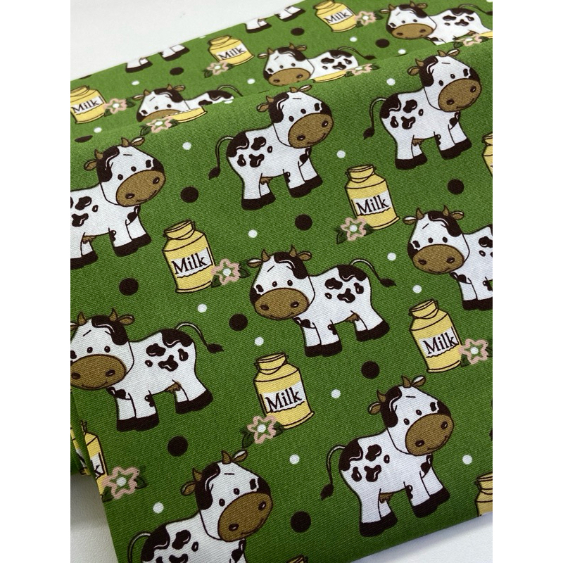 Tecido Tricoline estampado 100% Algodão Mini Vaquinha verde (Fuxicos e ...