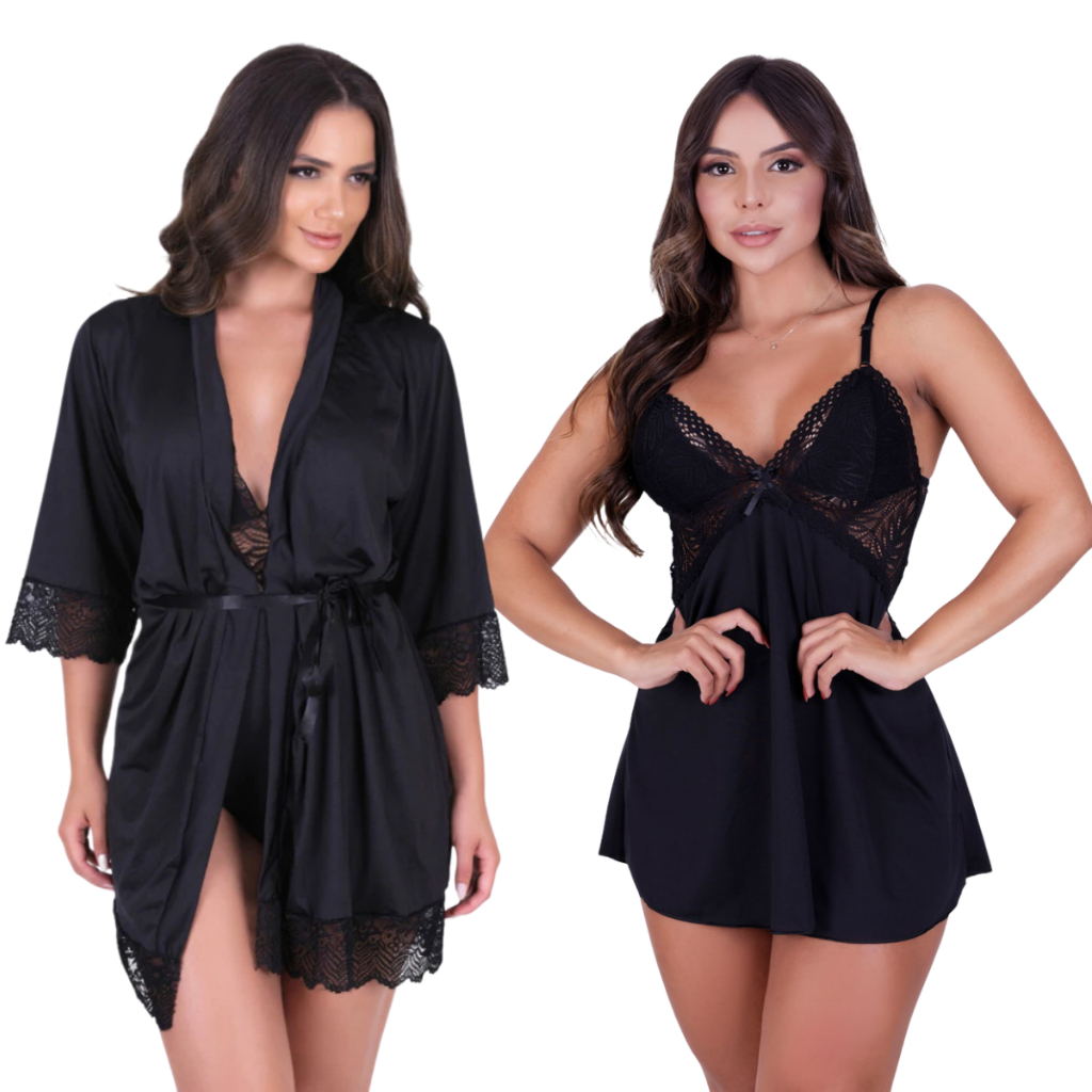 Kit Luxo Robe Romantic + Camisola Sensual Costa Nua Linha Noite | Shopee Brasil