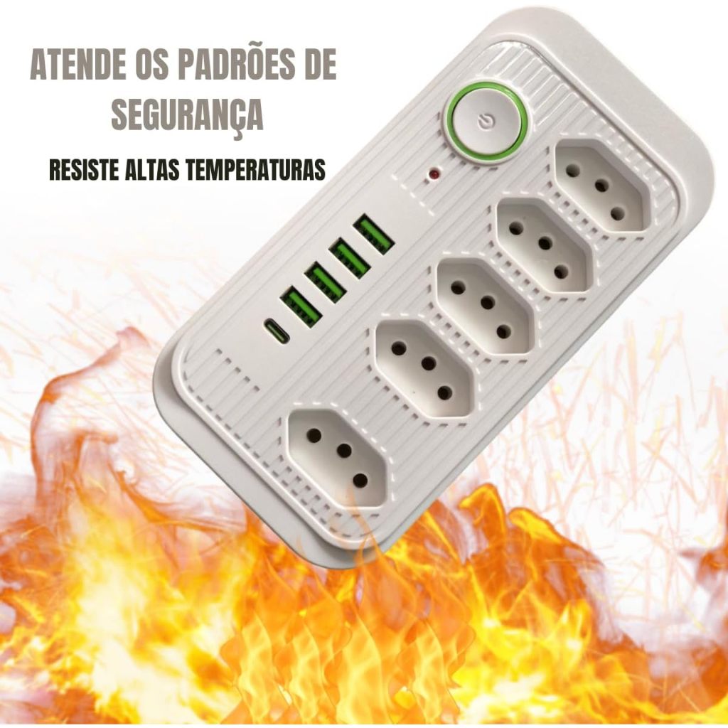 Filtro de Linha 5 Tomadas USB Tipo-C Plugue protetor contra surtos | Shopee Brasil
