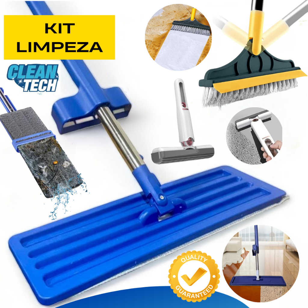 Esfregão Mop Giratório Limpeza Banheiro Chão Janela + Vassoura Rodo ...