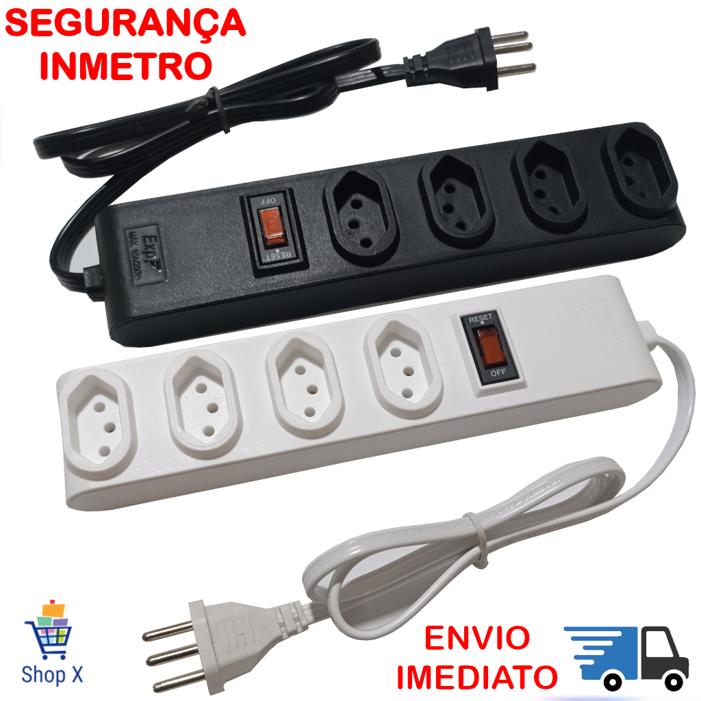 Filtro de Linha Profissional Bivolt Régua de Tomadas 4 tomadas Tripolar 10 Amperes com Chave ...