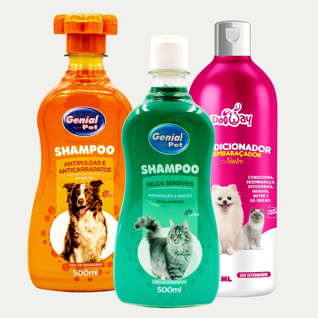 Kit Shampoo Condicionador e Anti Pulgas Para Gato Banho Pet Shop 500ml ...