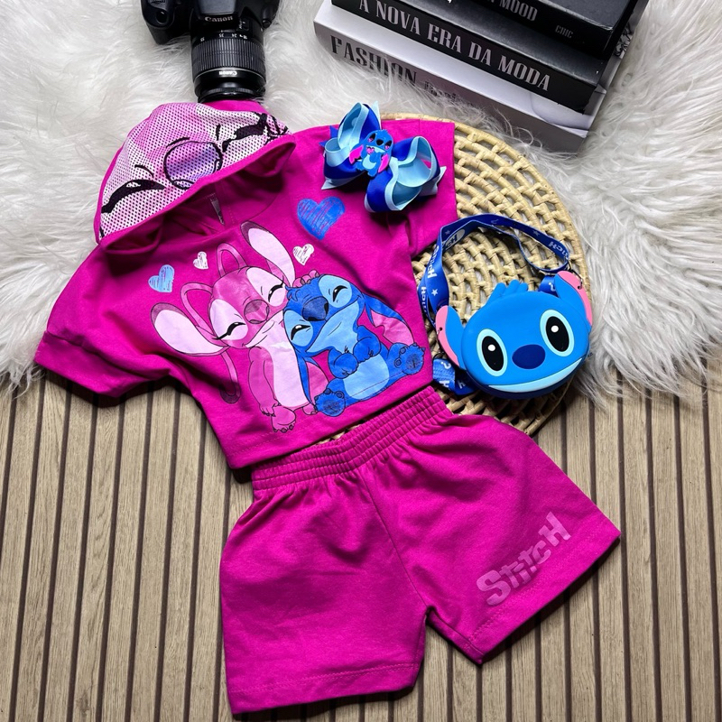 CONJUNTO STITCH PINK COM TOUCA | Shopee Brasil
